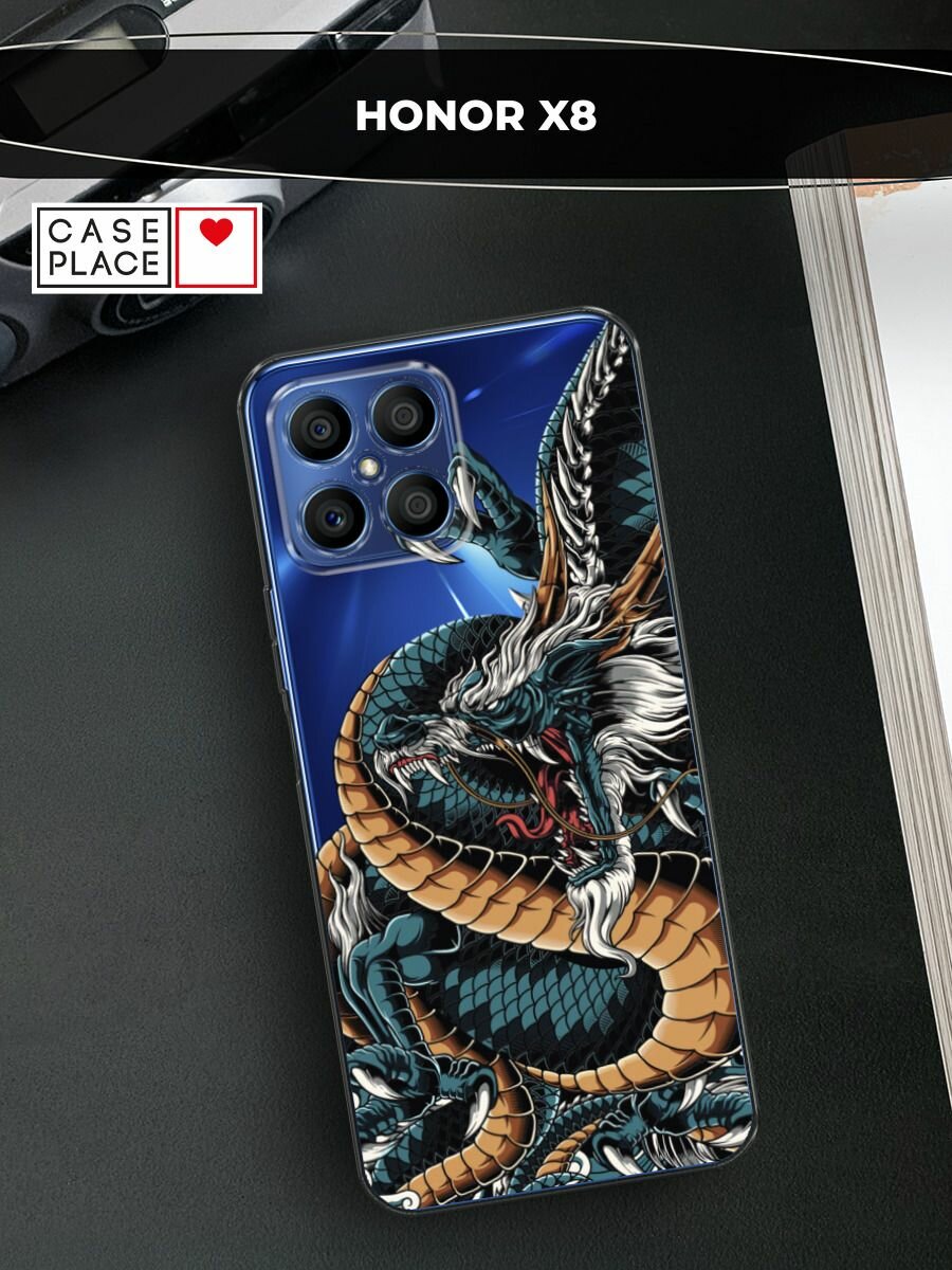 Чехол на Honor X8 / Хуавей X8 с принтом "Китайский синий дракон"