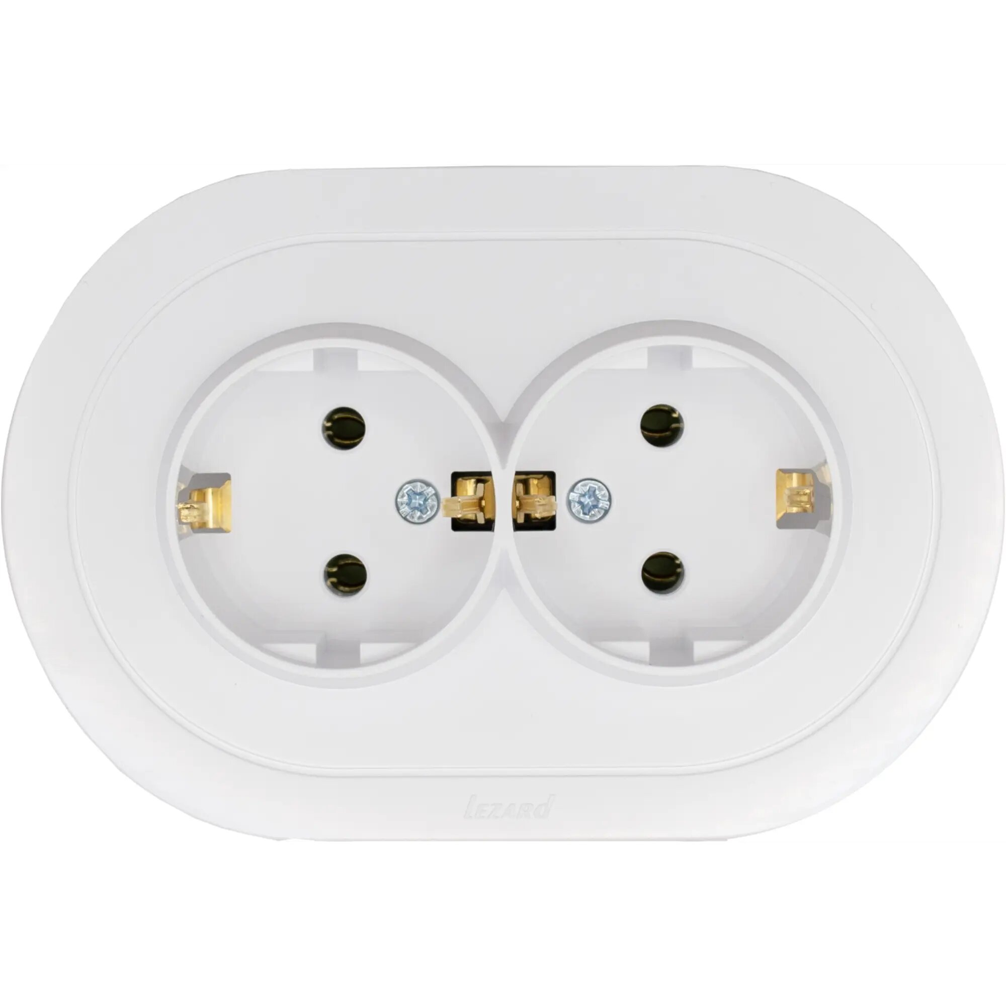 Osen розетка двойная встраиваемая с заземлением круглая белого цвета для скрытого монтажа