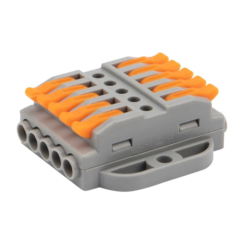 Клемма Rexant соединительная проходная с монтажной площадкой, 5 полюсов, 0.08-4 мм², серая {07-6265} (1 шт)