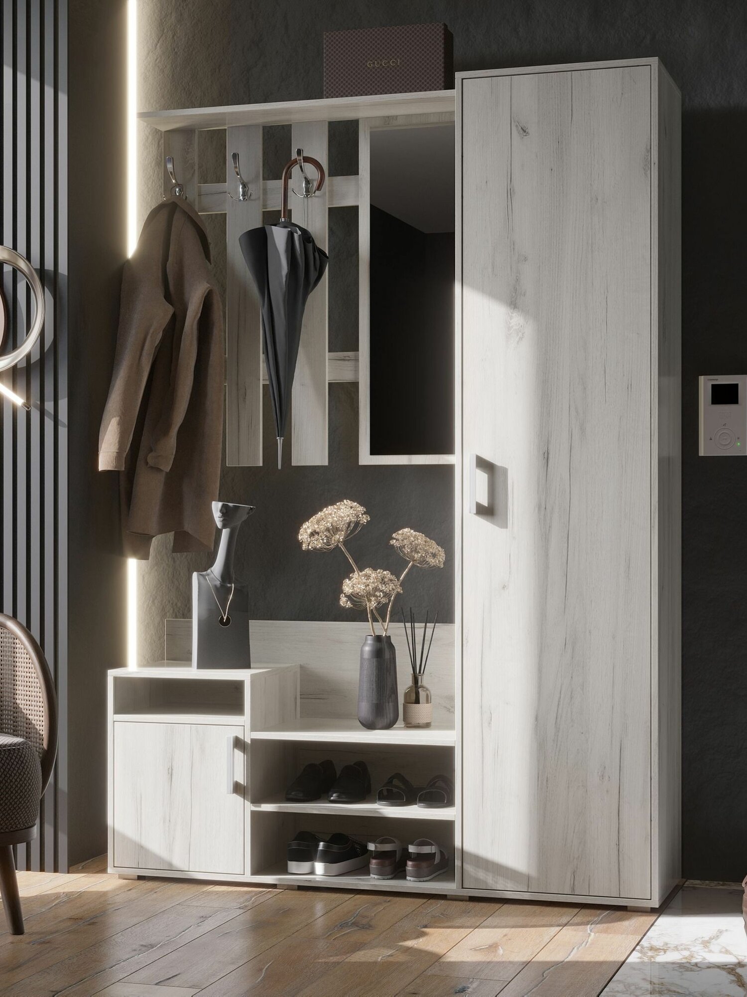 Прихожая Визит (Дуб Крафт Белый) 1440х2060х405 мм.