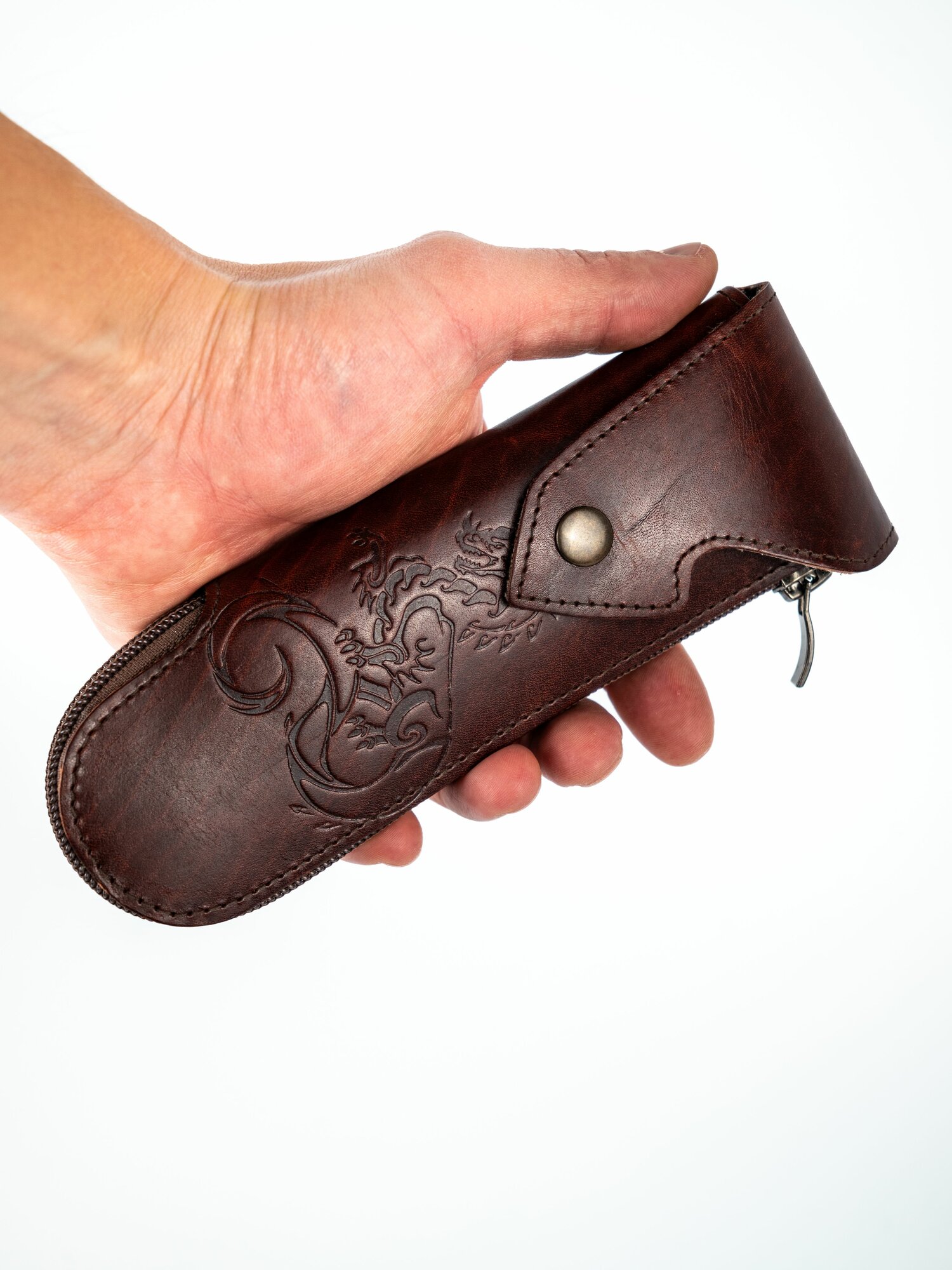 Футляр чехол для очков из натуральной кожи с драконом