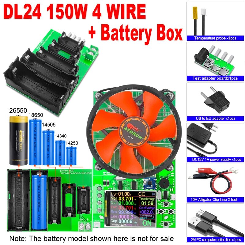 ATORCH DL24 150W 4 Wire Тестер аккумуляторов с батарейным боксом