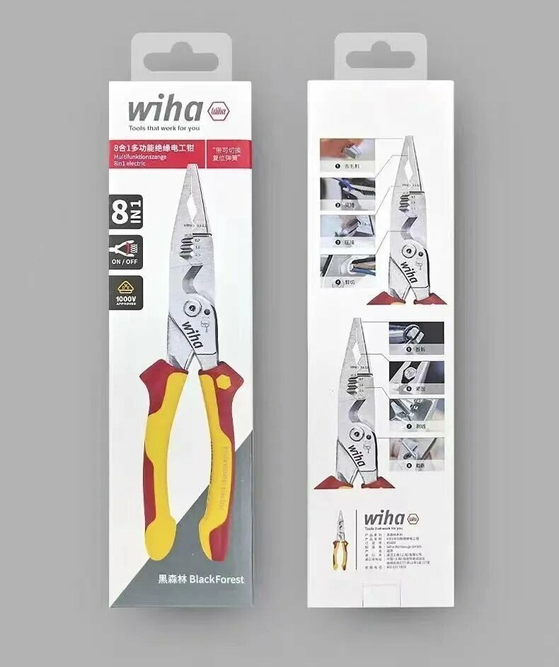 WIHA изолированные плоскогубцы, 1000 В VDE, инструмент электрика,45489