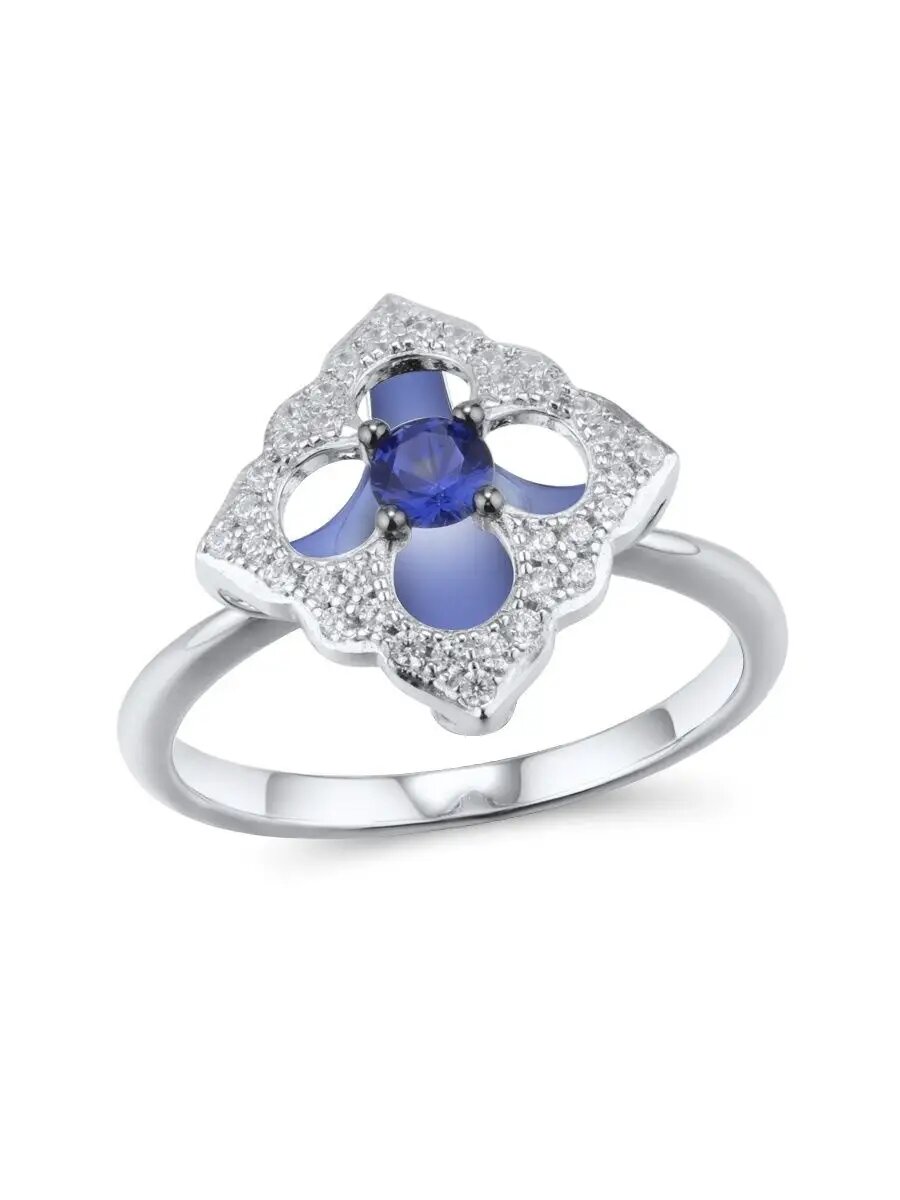 Кольцо, серебро, 925 проба, сапфир синтетический, фианит