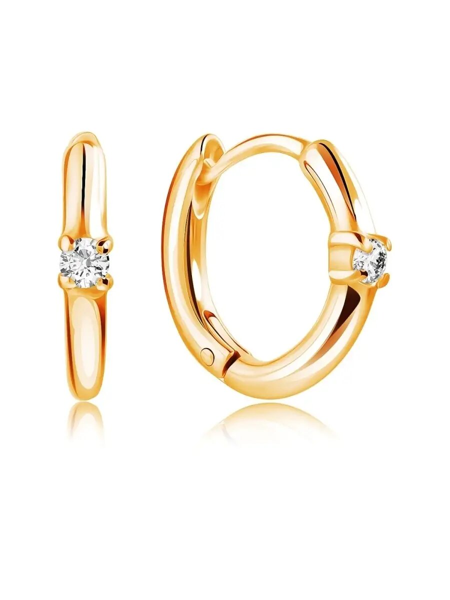 Серьги конго, серебро, 925 проба, золочение, фианит