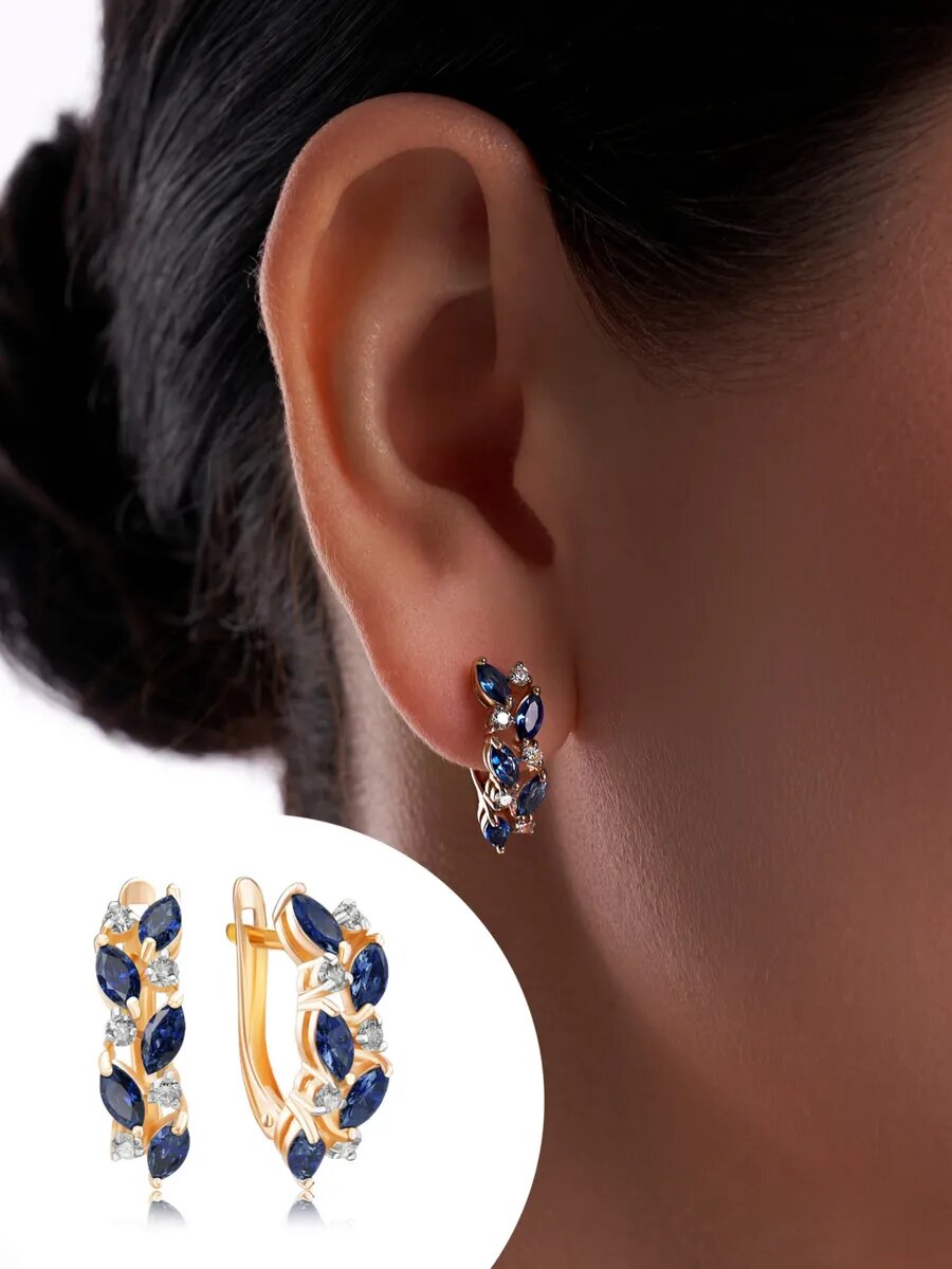 Серьги, серебро, 925 проба, золочение, фианит