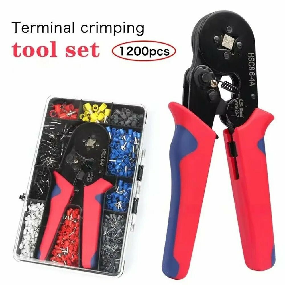 Обжимные пресс-клещи для обжима проводов с набором клемм 1200 шт