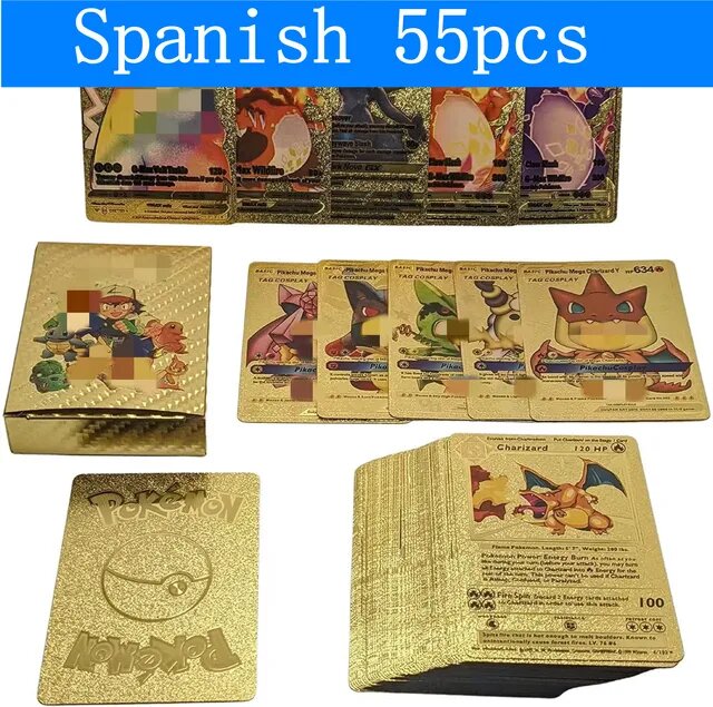 Карты Miniso 5-110, золотые, серебряные, черные, цветные, Vmax, GX, Vstar, испанские, английские, французские, немецкие, коллекционные карты, игрушки, подарки.