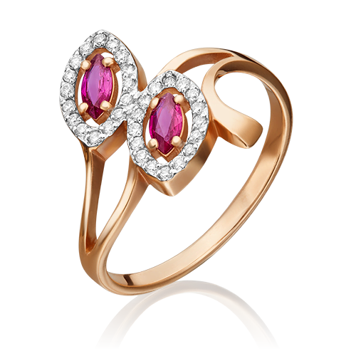 Кольцо, красное золото, 585 проба, бриллиант, рубин