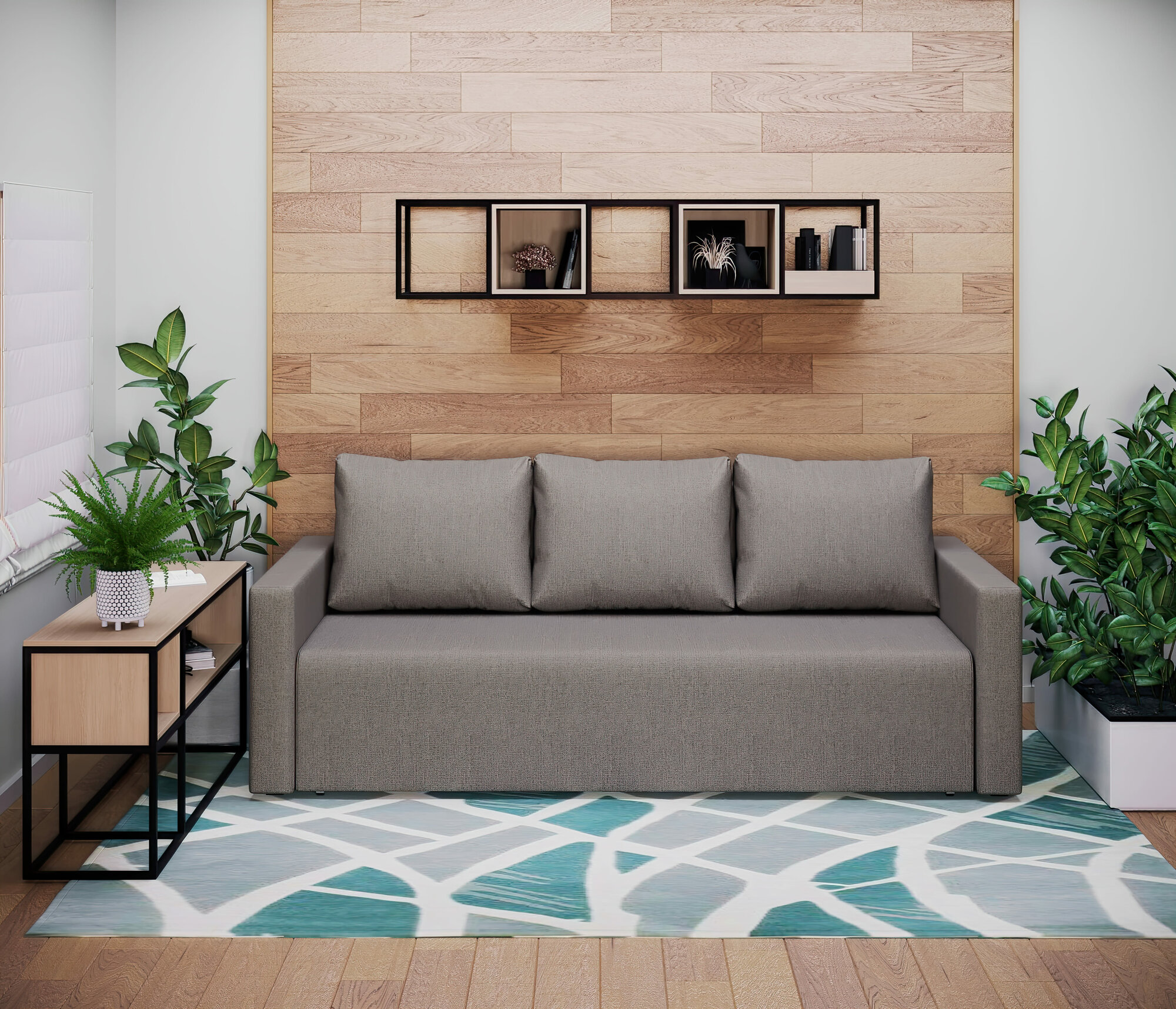 Диван Олимп 2 , еврокнижка, рогожка саванна латте, ППУ