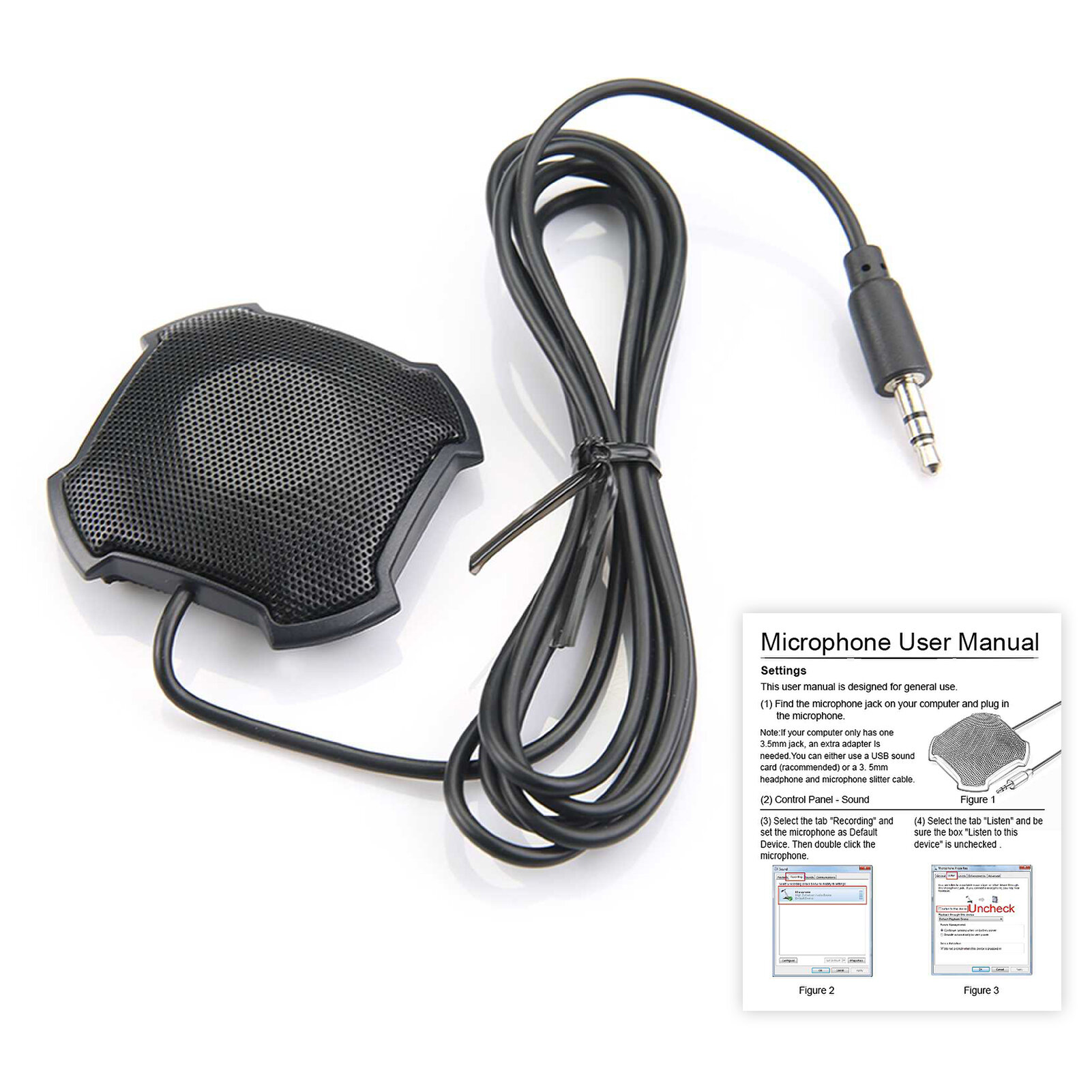 Конференция настольной конференции Микрофон 360 ° Omnideerational Condeder 3,5 мм Plug & Play PC Compatible Mic, совместимый с Windows Mac для ПК Ноутбук.