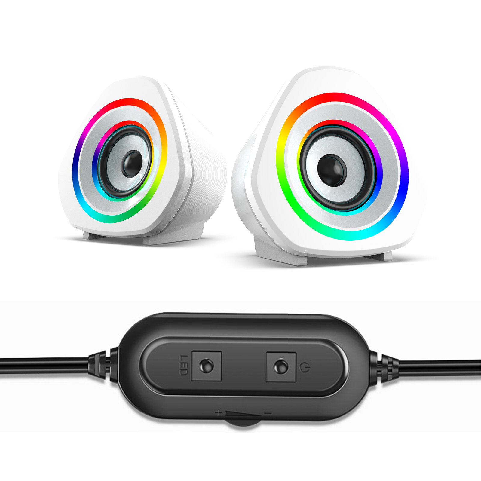 SADA Home Speaker Set Desktop PC Computer Speakers 3.5mm Wired Laptop USB Powered Sound Box with RGB Atmospheric Lights
