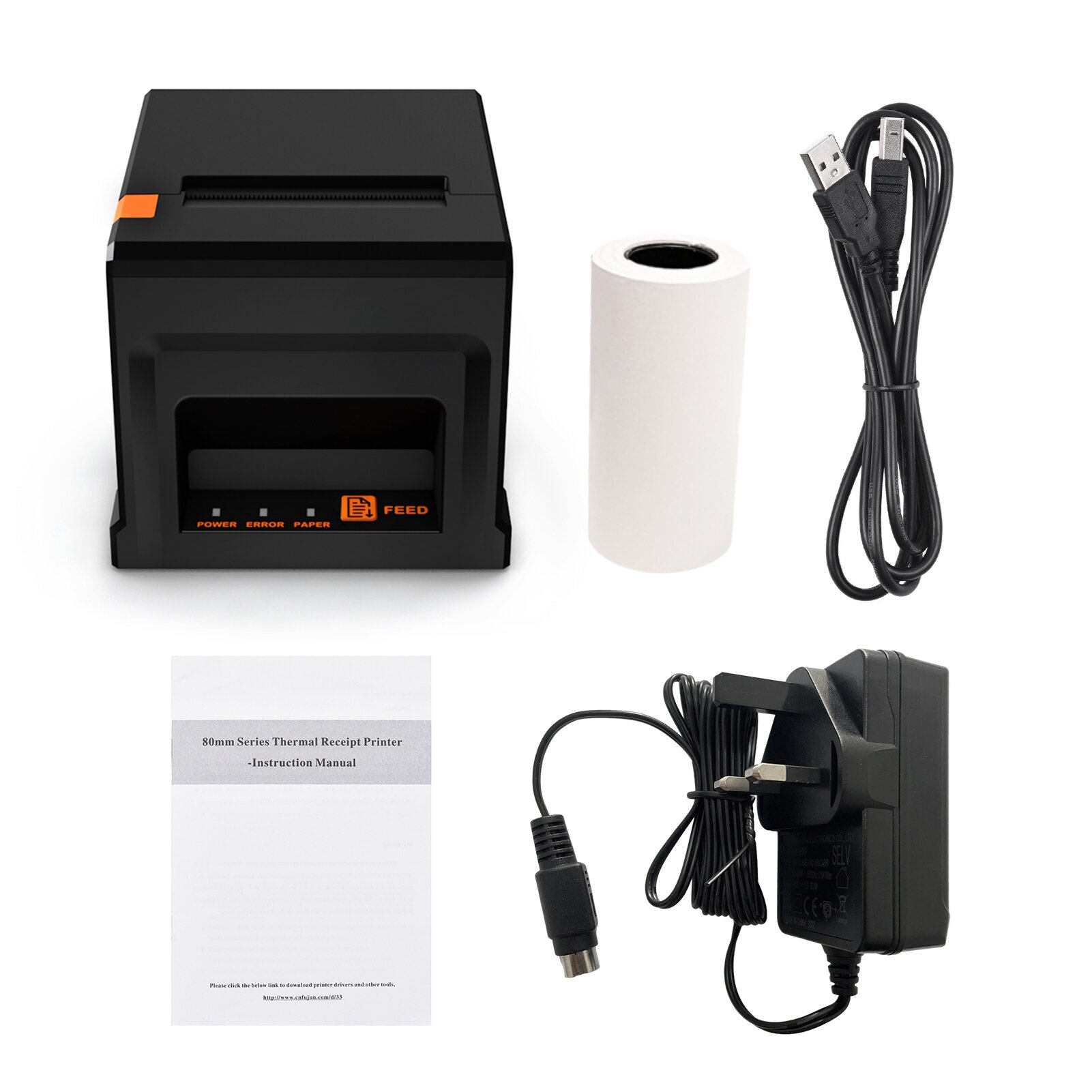 80 мм USB + LAN Чековый Принтер POS с Автоматическим Резаком Для Настольной Прямой Термопечати Совместимая Поддержка ESC/POS для Доставки Бизнеса Ресторана Кухни Супермаркета Дома