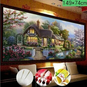 Набор для вышивания крестиком, Вышитый крестиком Дом мечты, 11CT 149х74 см (без рамки)