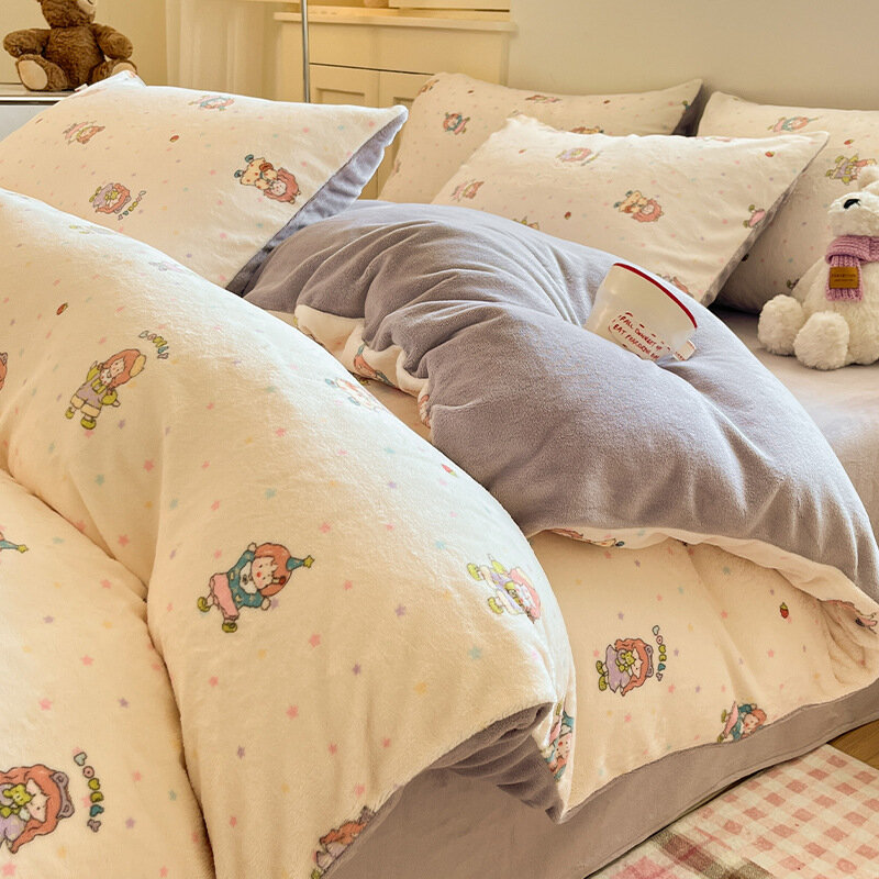 Комплект постельного белья из молочного флиса (4 предмета), простыни и пододеяльник из утолщенного кораллового флиса, зимний флисовый пододеяльник из трех предметов,200*230cm