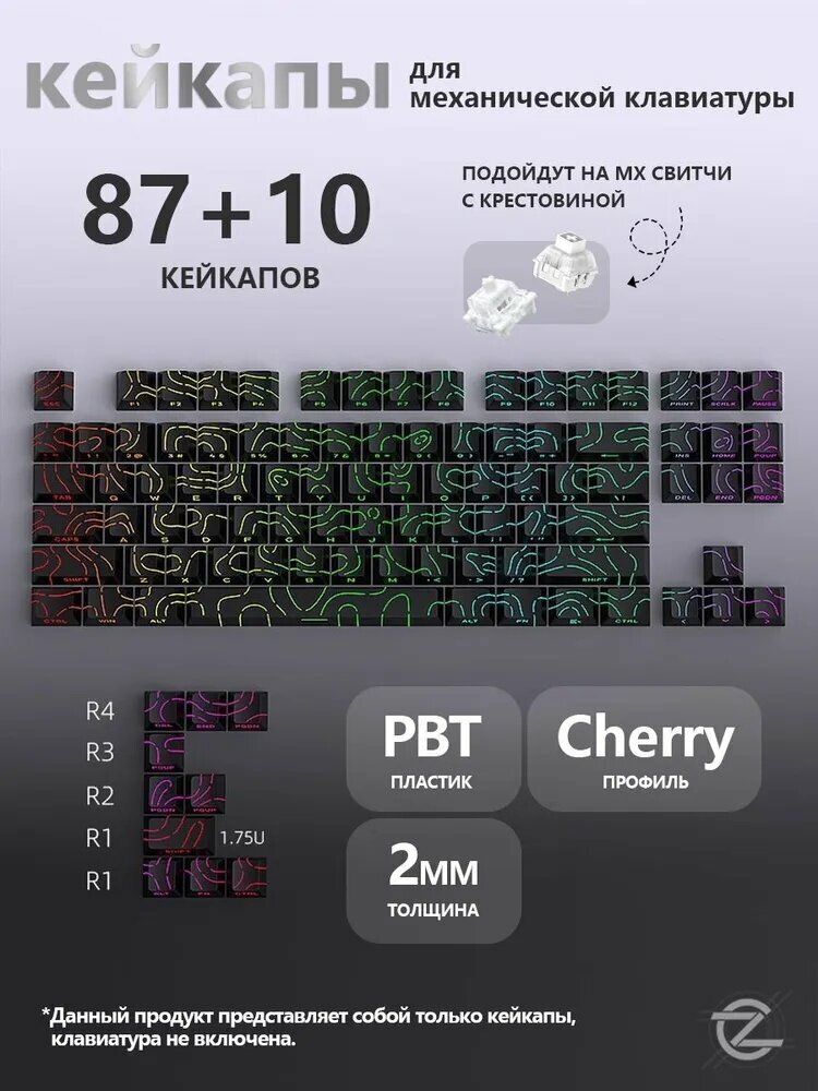 Кейкапы, для механической клавиатуры CHERRY, PBT, PC, 87+10 клавиш