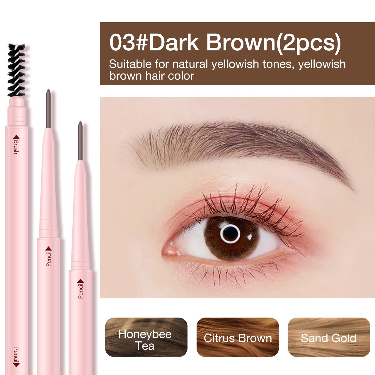 Карандаш для бровей Kemelo 03Dark Brown (2шт), 1.5 мм