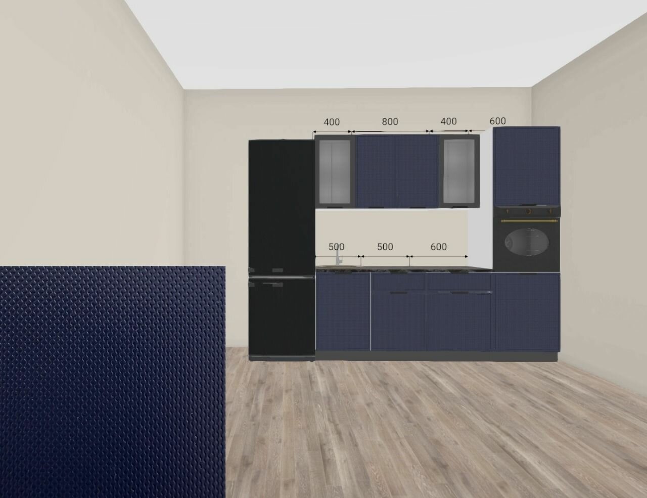 Кухонный гарнитур Николь Холст сапфировый, Белый 2,2 м