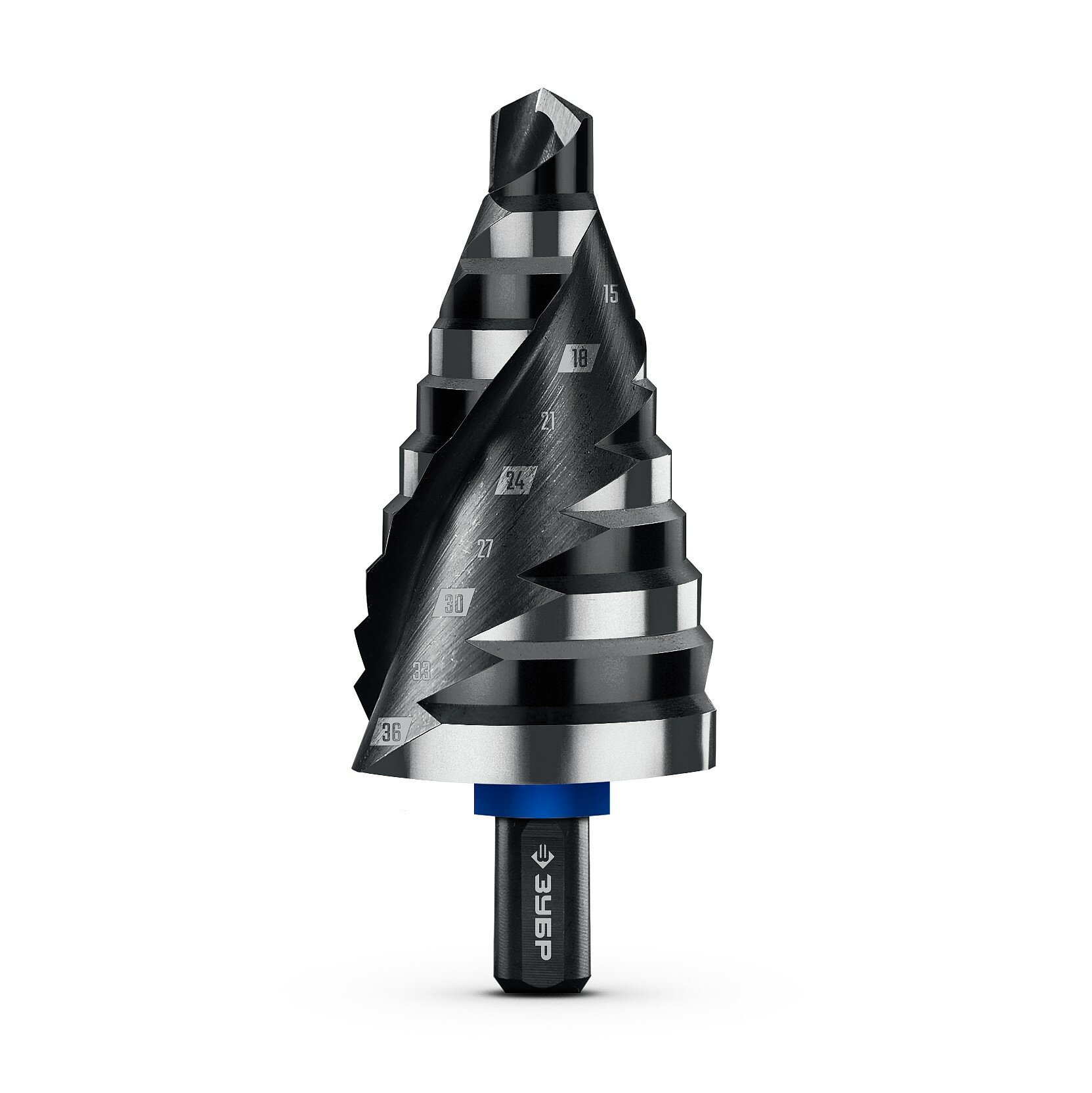 ЗУБР BLACK FORCE 9-36мм, 10 ступеней, винтовая проточка, сверло ступенчатое, профессионал (29671-9-36-10)