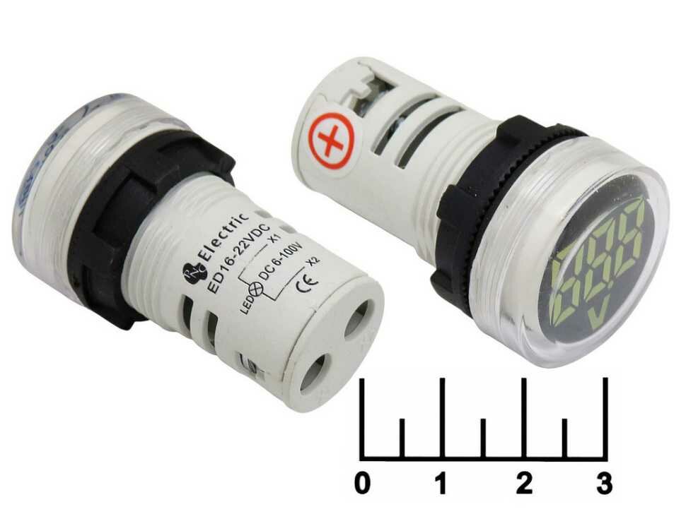 Вольтметр 6-100VDC ED16-22VDC белый 22мм (28мм)