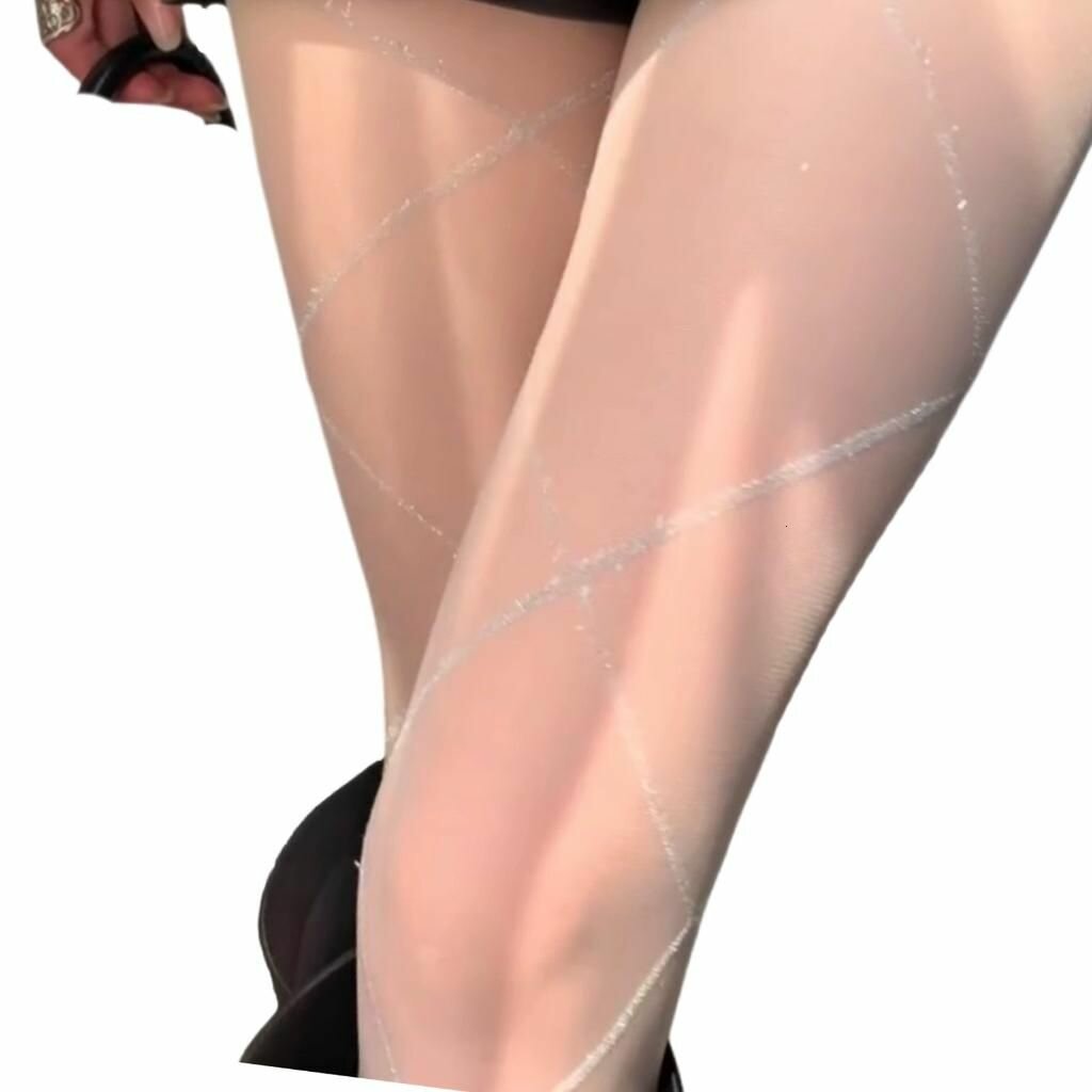 Серебристые шелковые чулки с крест-накрест в виде ромба-молочно-белые