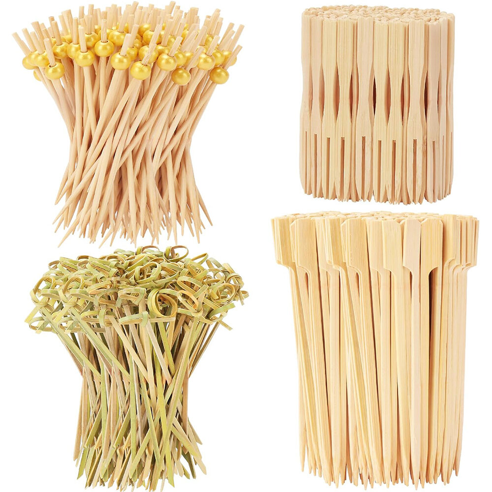 500шт 4 Вида Коктейльных Шпажек для Напитков, Фруктов, Мясной Нарезки, Коктейльного Гарнира