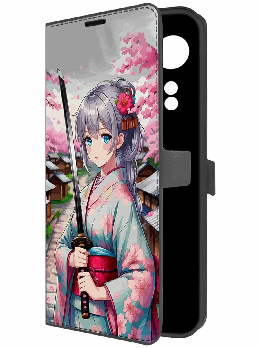 Чехол-книжка Krutoff Eco Book для Oppo A78 4G Сакура-сан (черный)