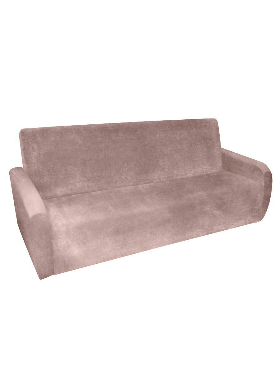 Чехол на трехместный диван-книжку Бруклин серо-бежевый, стрейчевый велюр, Виктория Хоум Декор