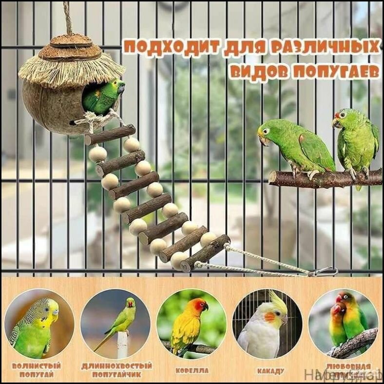 Эксклюзивный домик для разведения попугаев Mengjjia1 обустроен лестницей и выполнен как подвесная клетка