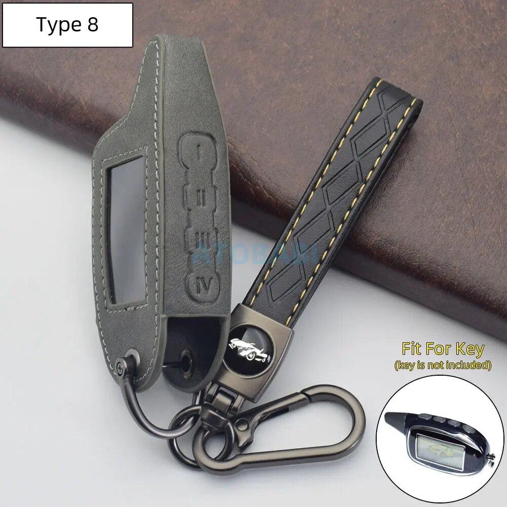 Серый кожаный чехол для автомобильных ключей Scher Khan Magicar 7, 8, 9, 10, 11, 12, русская двусторонняя автомобильная сигнализация, чехол с ЖК-дисплеем и дистанционным управлением Type 8