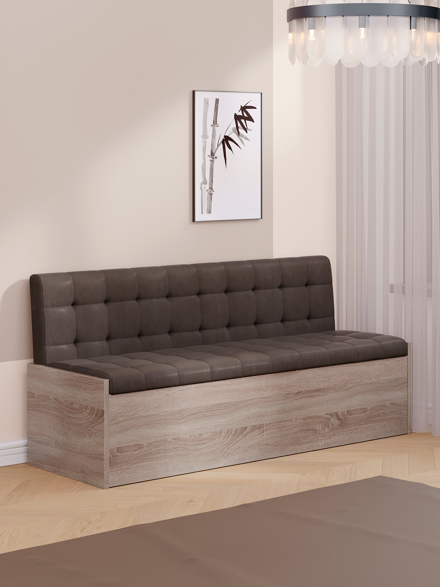 Кухонный уголок, диван на кухню прямой Форест (Дуб Сонома трюфель/Кожзам коричневый)