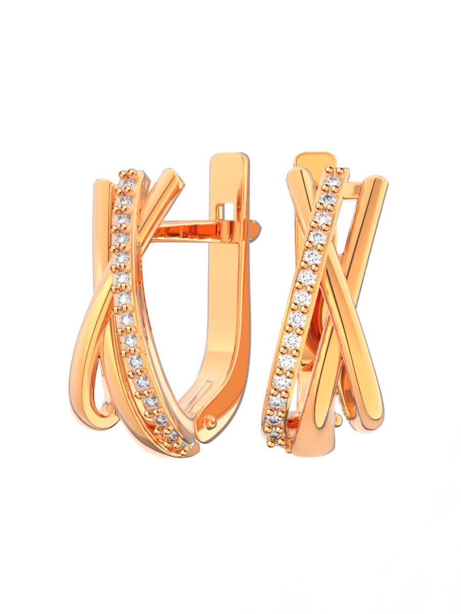 Серьги, красное золото, 585 проба, фианит