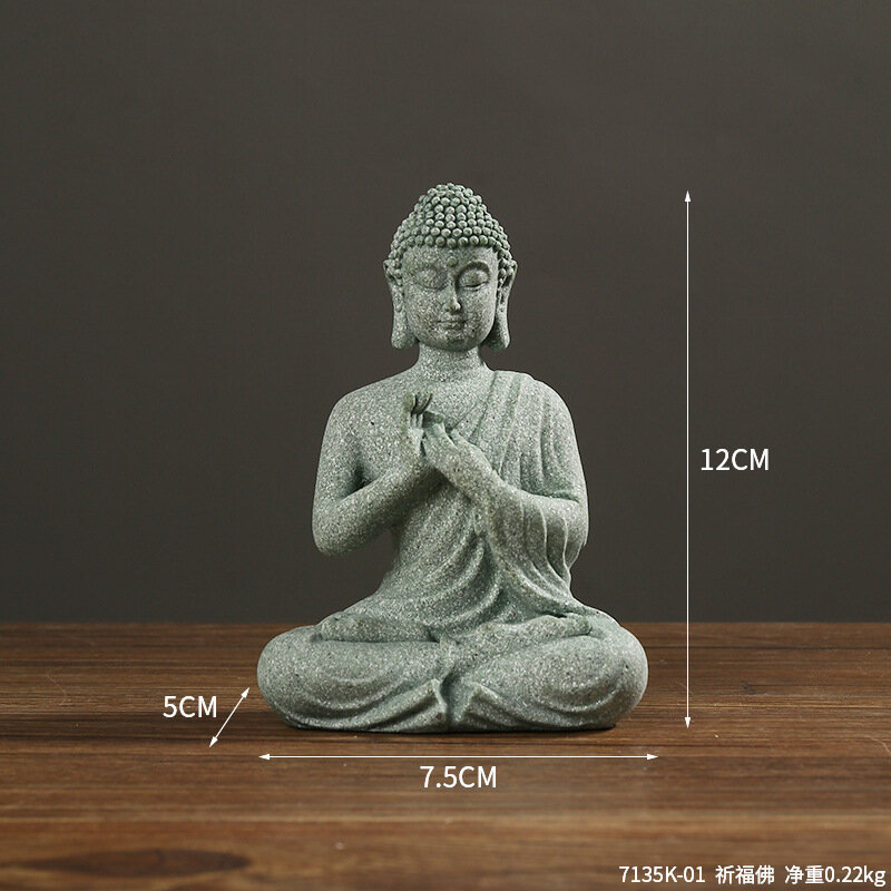 Новая китайская Зен статуя Будды сидячая поза декор креативный зеленый песчаник чайный питомец настольный аквариум ландшафтный домашний декор молитва Будде