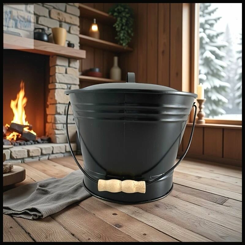 Ведро для золы с крышкой и деревянной ручкой металлическое зольное ведро для камина, печи и гриля