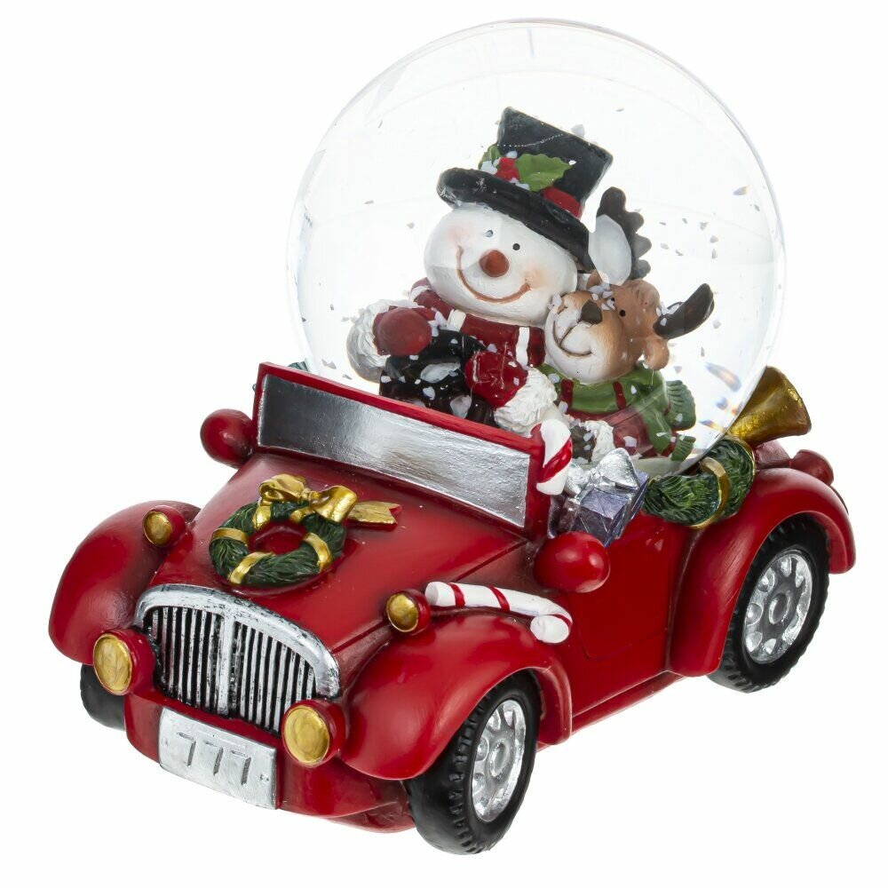 Новогодний снежный шар "Снеговик и Олень", D 7 см, L10,5 W7 H9 см.