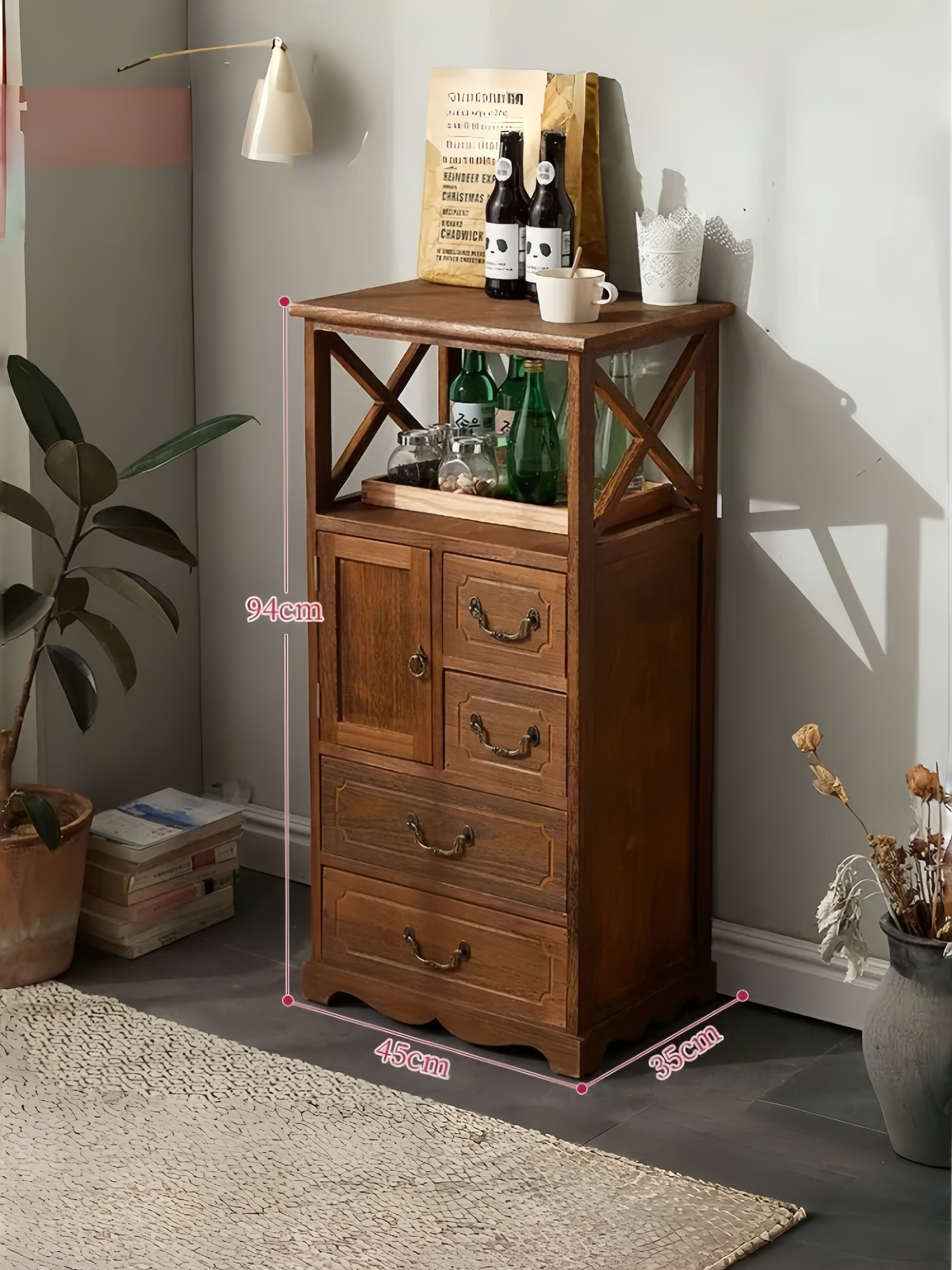 Комод из цельного дерева, простое хранение в стиле ретро, многослойный