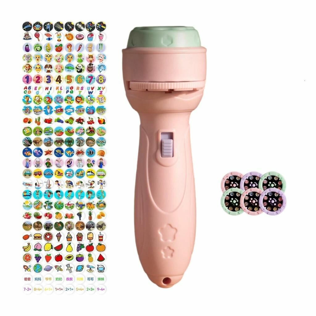 Интерактивная игрушка, Раннее образование, распознавание картинок, познавательный детский проекционный фонарик, светящаяся игрушка-розовый