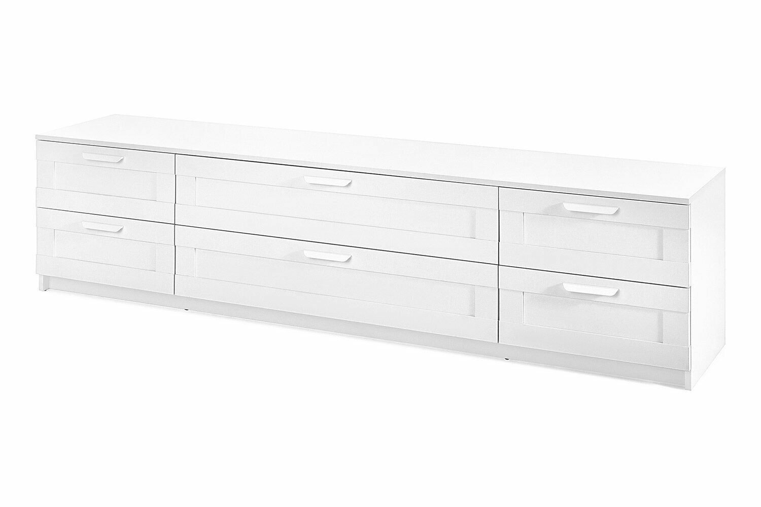 Тумба напольная под ТВ Hoff Скаген, 200,8х53х42,2 см, 6 ящиков, матовый фасад, ЛДСП/МДФ, цвет белый