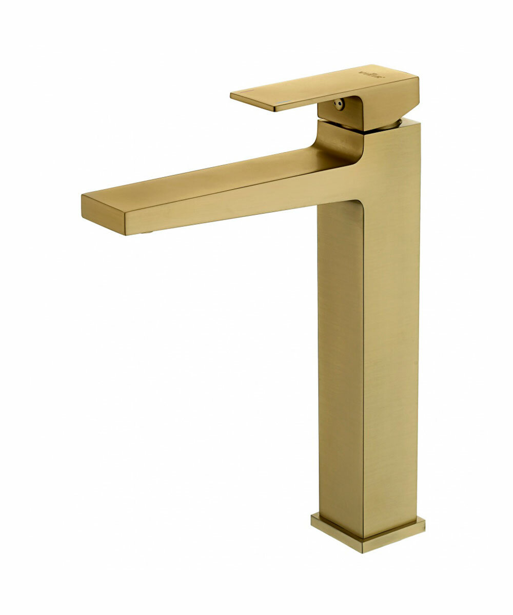 Высокий смеситель для раковины-чаши из латуни от бренда Vieir V393512-S матовое золото