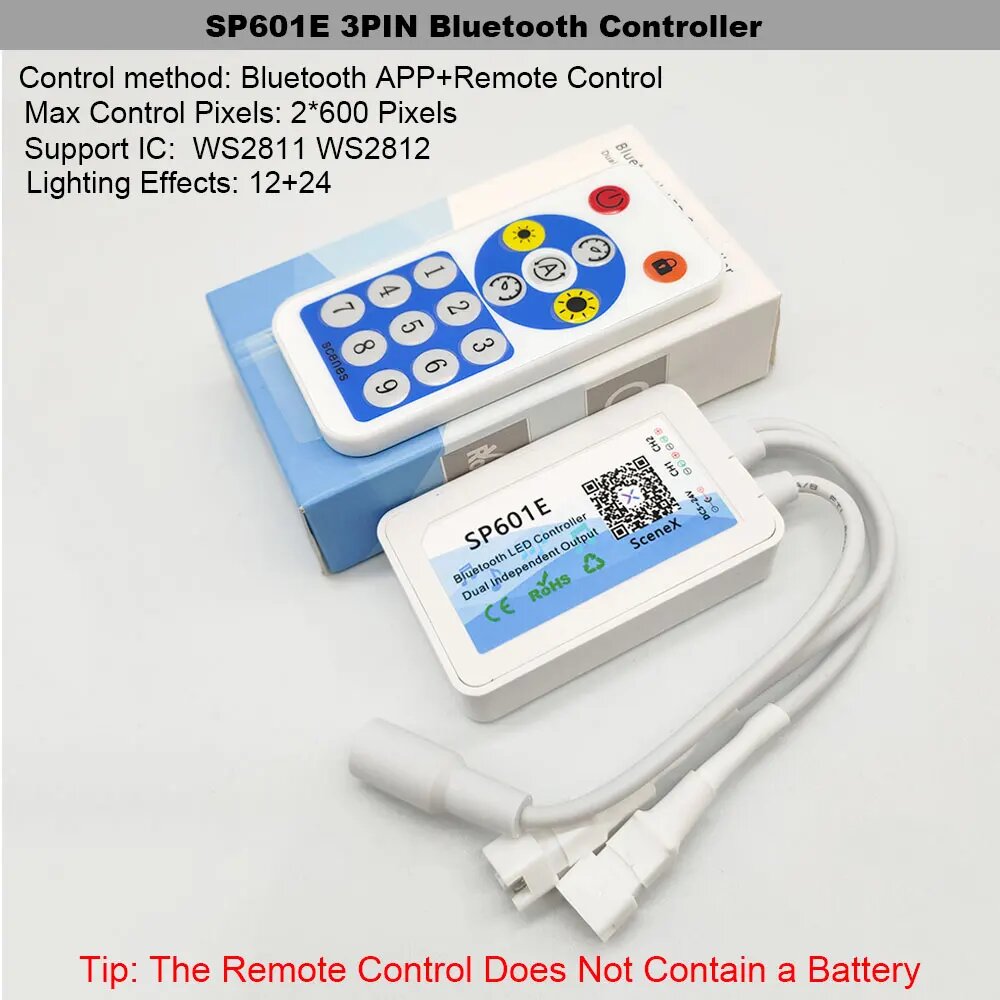 RGB-контроллер WS2812B WS2811 Wi-Fi/Bluetooth для светодиодных лент Голубой, SP601E 3PIN
