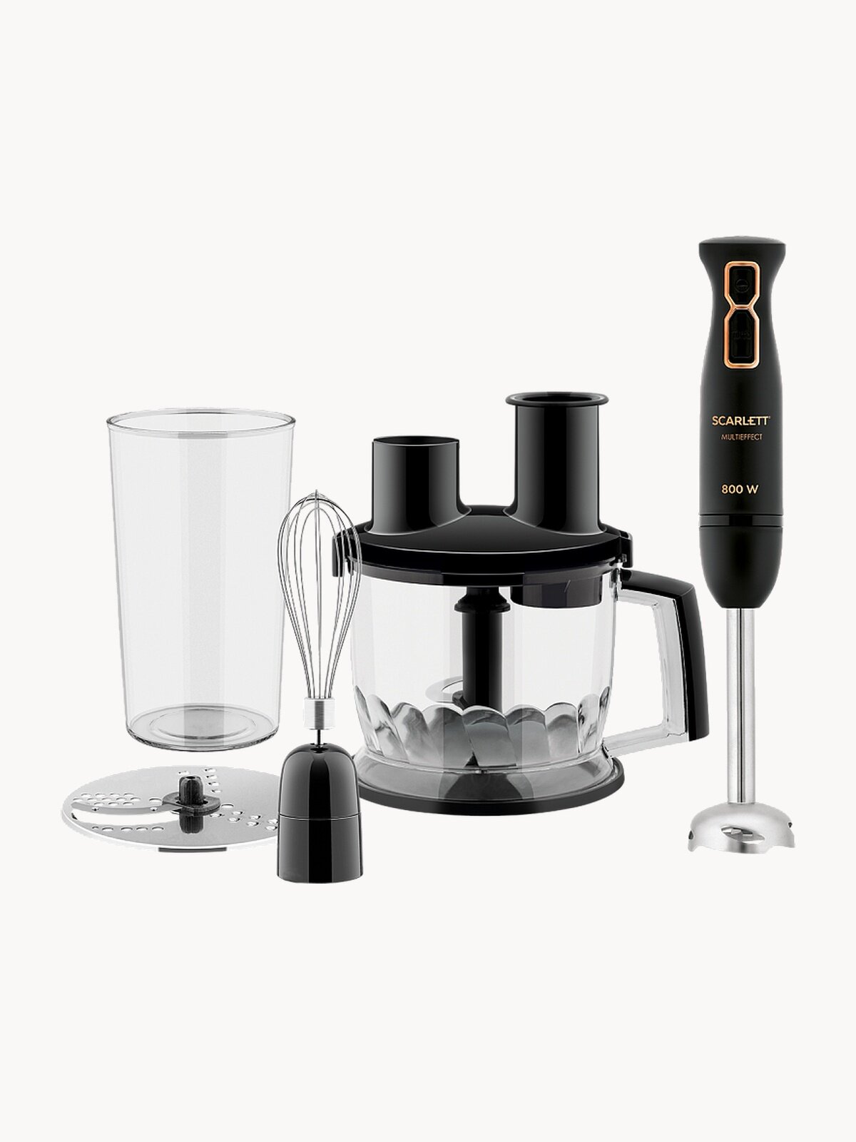 Блендер погружной с измельчителем Scarlett SC-HB42K09, 800 Вт, 2 скорости, режим turbo