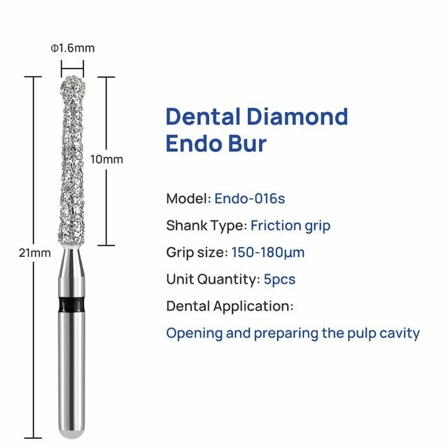 Стоматологические алмазные боры Endo-016S, для высокоскоростных наконечников FG, (для эндодонтического доступа) 5шт.