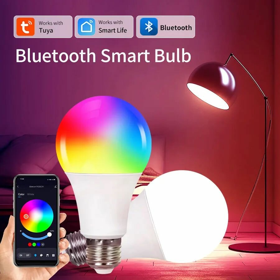 Умная светодиодная лампочка RGB+CW E27 с Bluetooth, Tuya Smart Bulb 15W