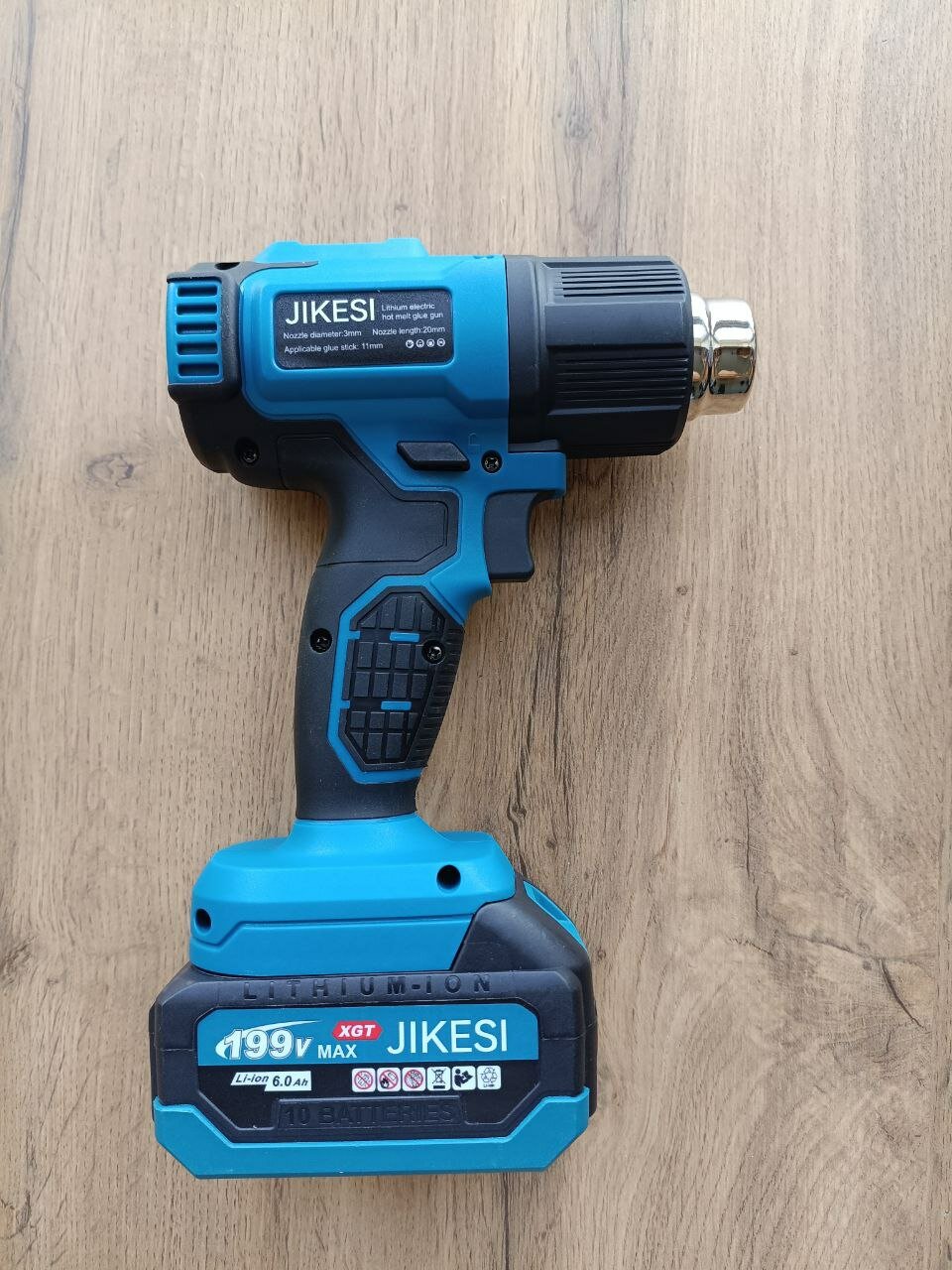 Строительный фен аккумуляторный 18В, с подсветкой, регулировка температуры и потоком воздуха