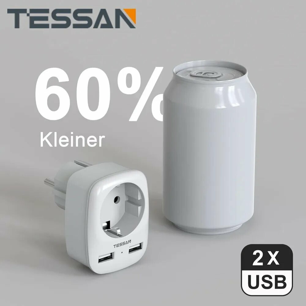 Тройник для розетки, быстрая зарядка, TESSAN, разветвитель на 1 гнезда + 2 USB и быстрая зарядка