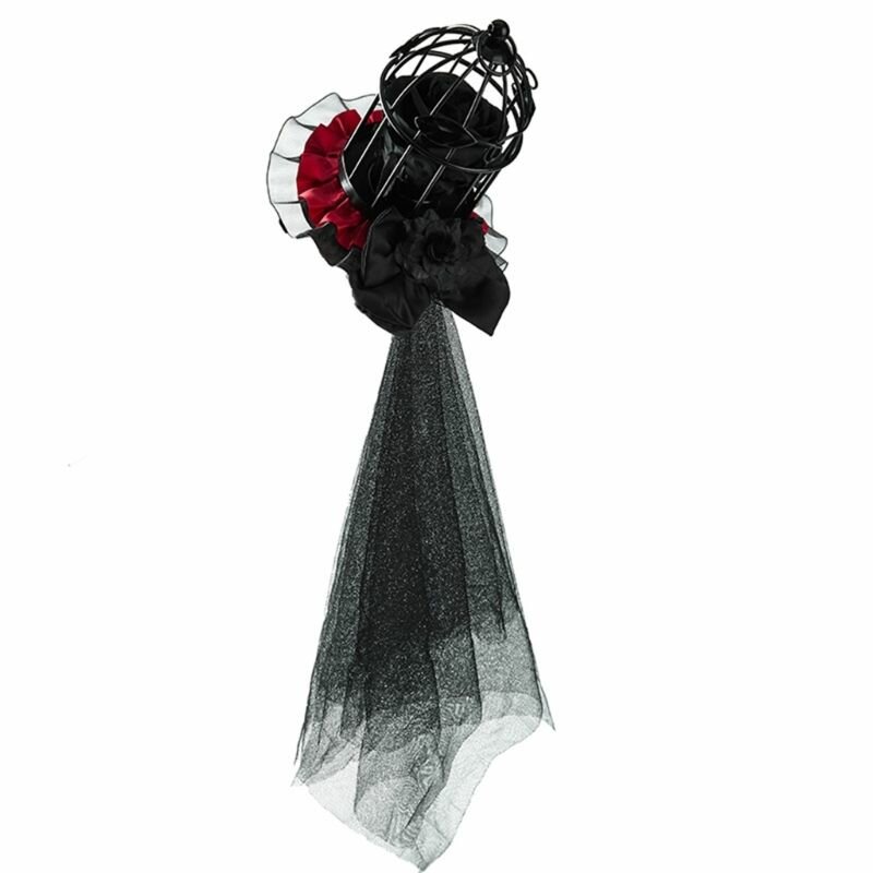 Маленькая шляпка-цилиндр с сеткой в виде птичьей клетки готическом стиле "Темная Лолита"