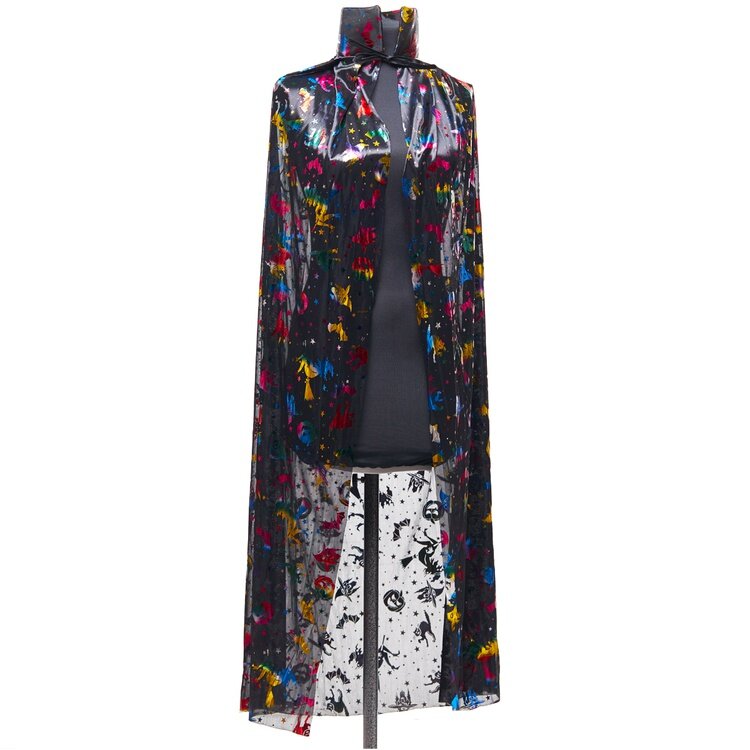 Плащ карнавальный КНР HWN черный с блестящими радужными тыквами, 120 см