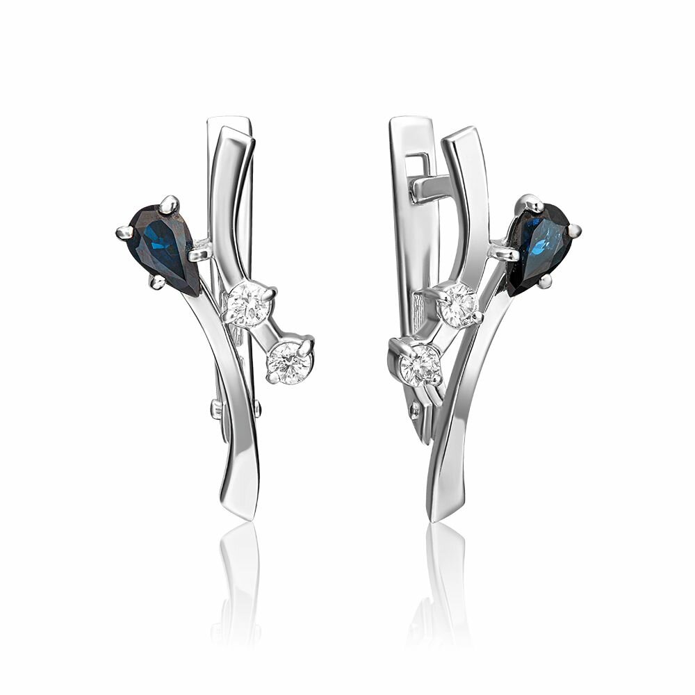 Серьги, белое золото, 585 проба, родирование, бриллиант, сапфир