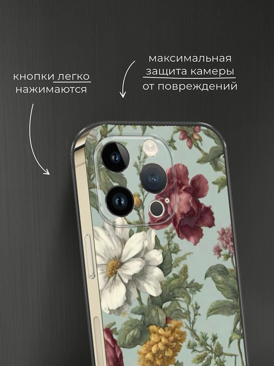 Чехол на Apple iPhone 14 Pro / Айфон 14 Про с принтом Акварельные красные цветы — фото 1