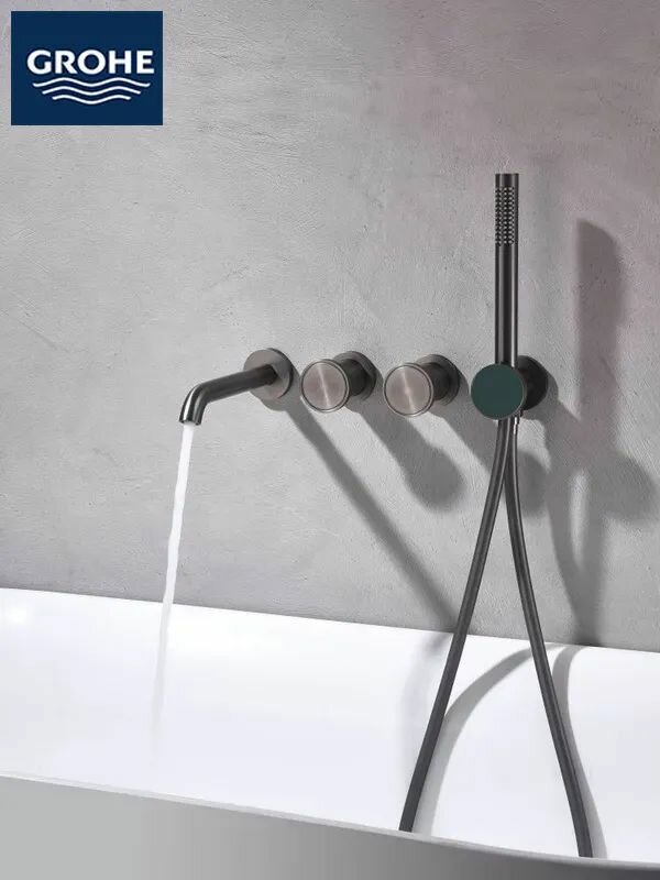 Встраиваемый душевой комплект , GOGI, Смеситель для ванны с ручным душем, поворотный носик на 360 градусов, латунь, однорычажный, Серый металлик